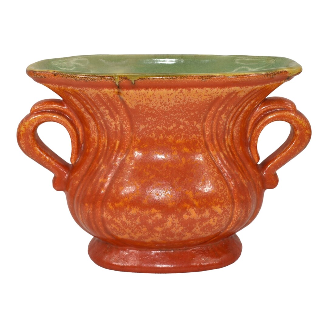 Stangl Vintage Art Pottery Orange Uranium Green Two Handled Ceramic ...
