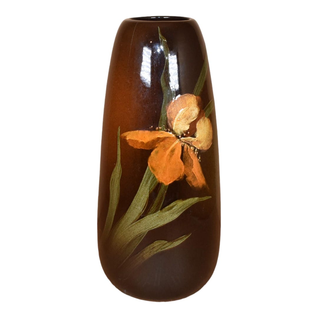 Owens Utopian 1900s Vintage Art Pottery Hand Painted Iris Factory Lamp ...