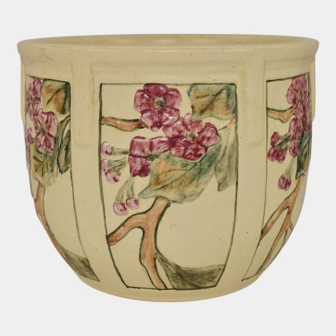 Weller Roma 1910s Vintage Art Pottery Floral Ivory Ceramic Jardiniere ...