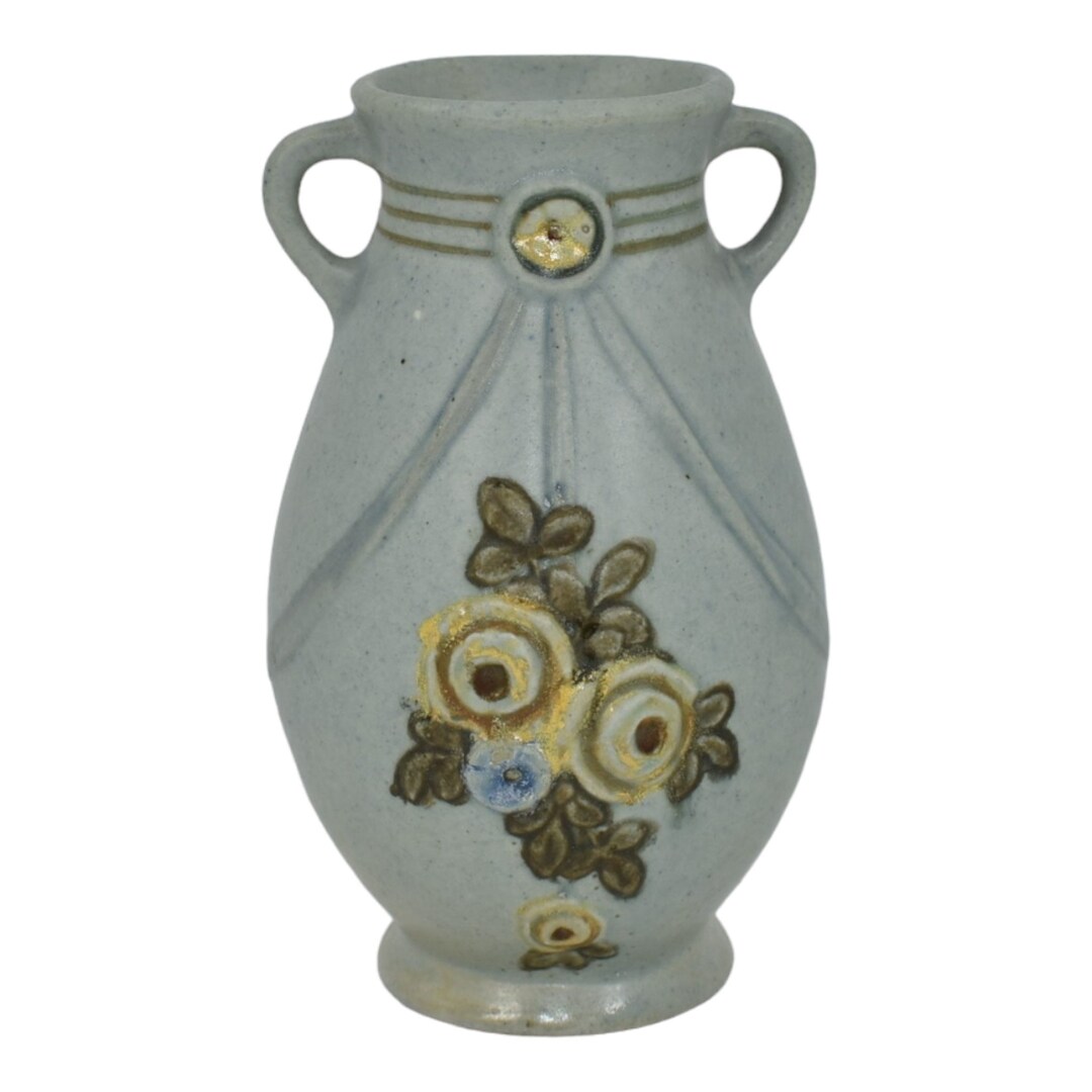 Weller Roma Blue Trial Glaze Variant 1910-20s Pottery Yellow Rose ...