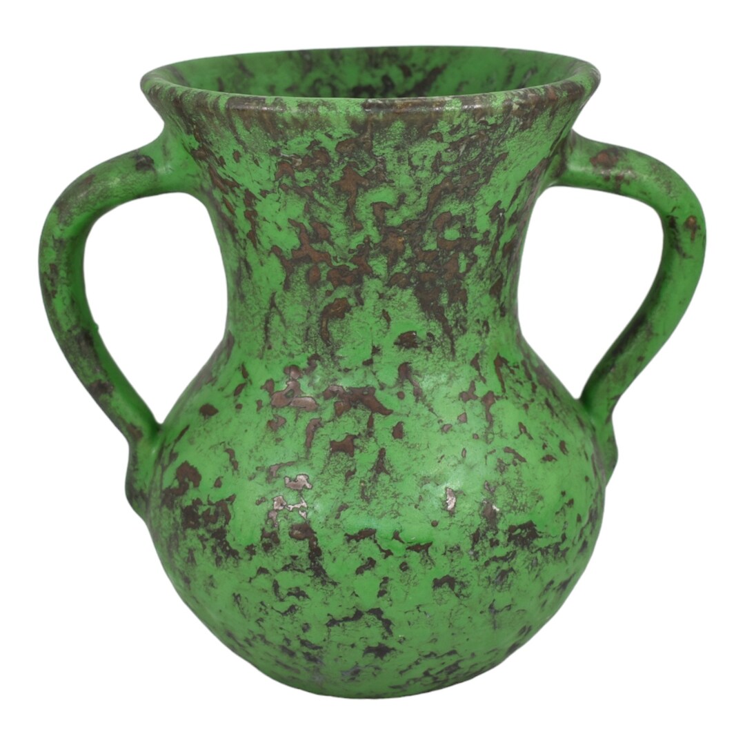 Weller Coppertone 1920s Vintage Art Pottery Green Large Wide Handled ...