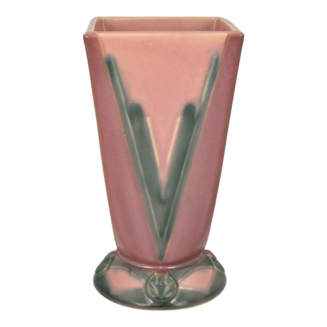 Roseville Futura Pink Green 1928 Art Deco Pottery Ceramic Victory Vee Vase 399-7 - Etsy