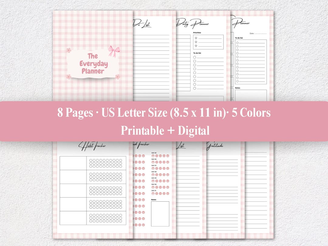 Coquette Gingham Daily Planner Printable: Habit & Mood Tracker (PDF ...