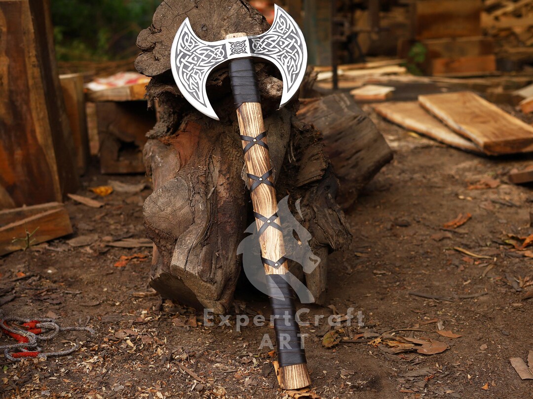 Hand Forged Double Headed Bearded Axe, Viking Throwing Axe, Two Handed ...