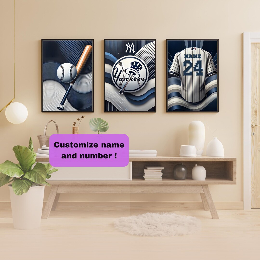 Personalised New York Yankees Baseball Prints, Set of 3 Prints, Custom ...