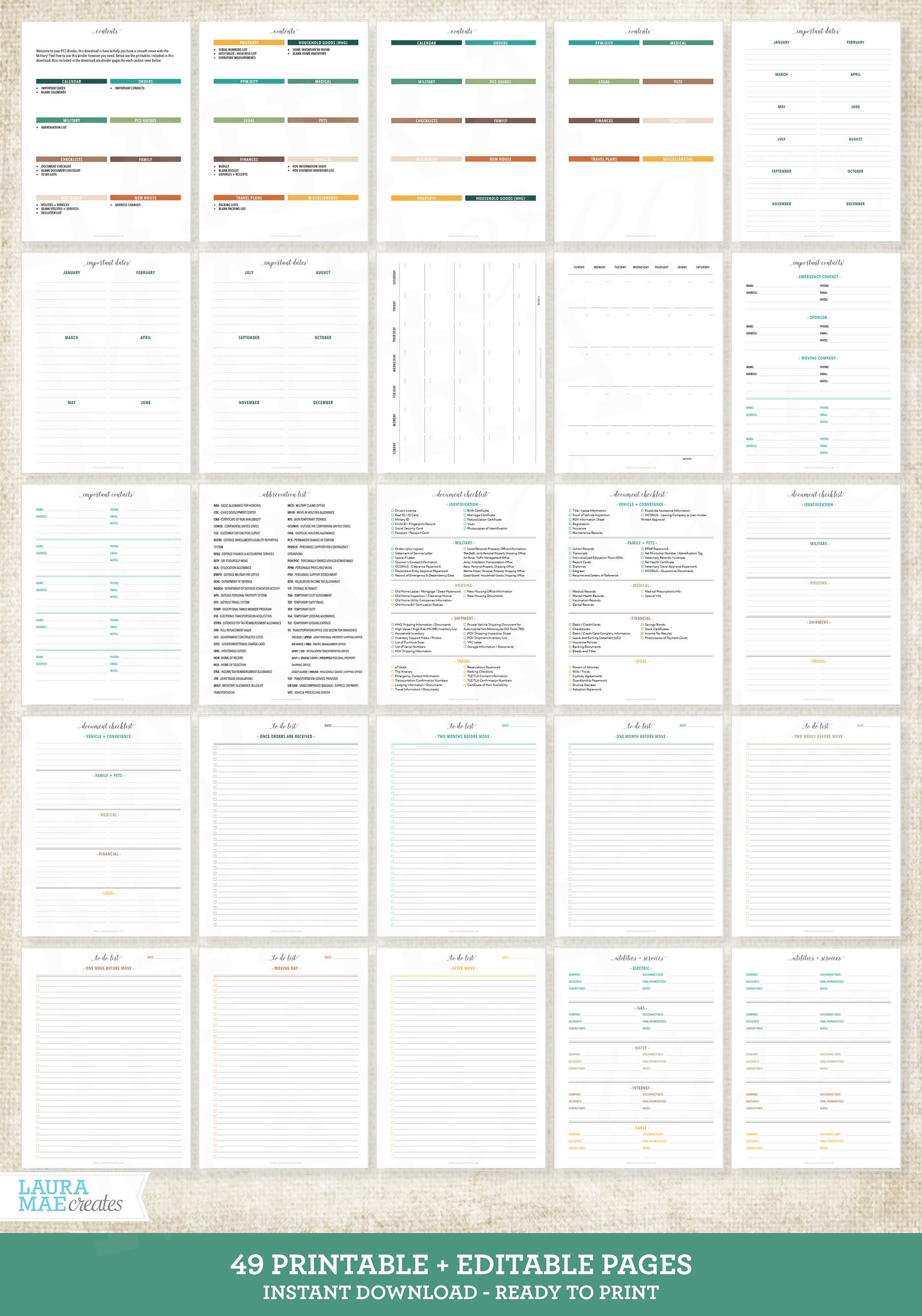 PCS Binder Printable - Military Move Binder, 8.5x11 60+ Pages, Moving ...