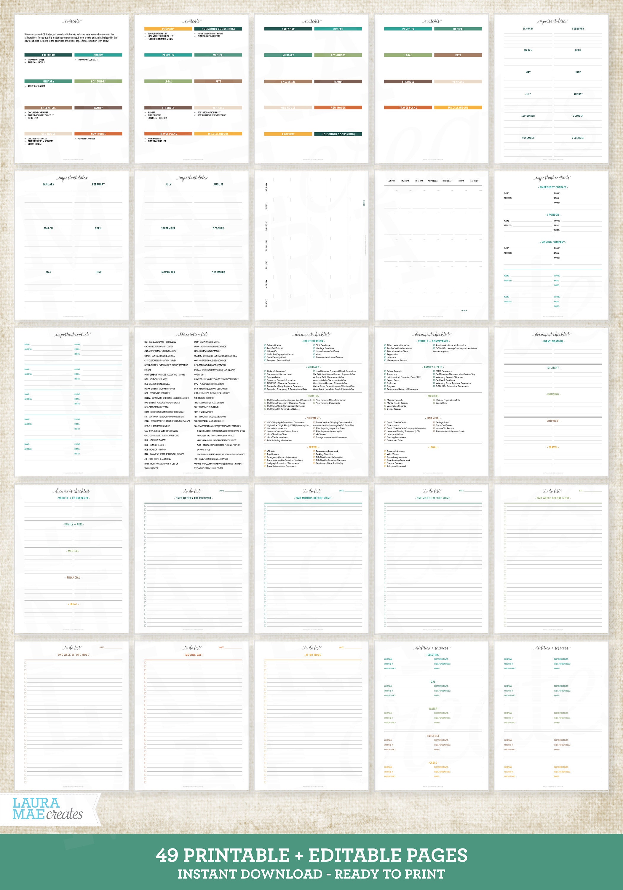 PCS Binder Printable Military Move Binder 8.5x11 60 Pages | Etsy