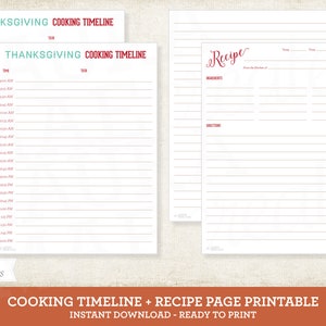 Thanksgiving Cooking Timeline & Recipe Card Meal Planning Printable ...