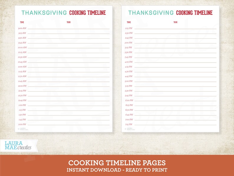 Thanksgiving Cooking Timeline & Recipe Card Meal Planning Printable ...