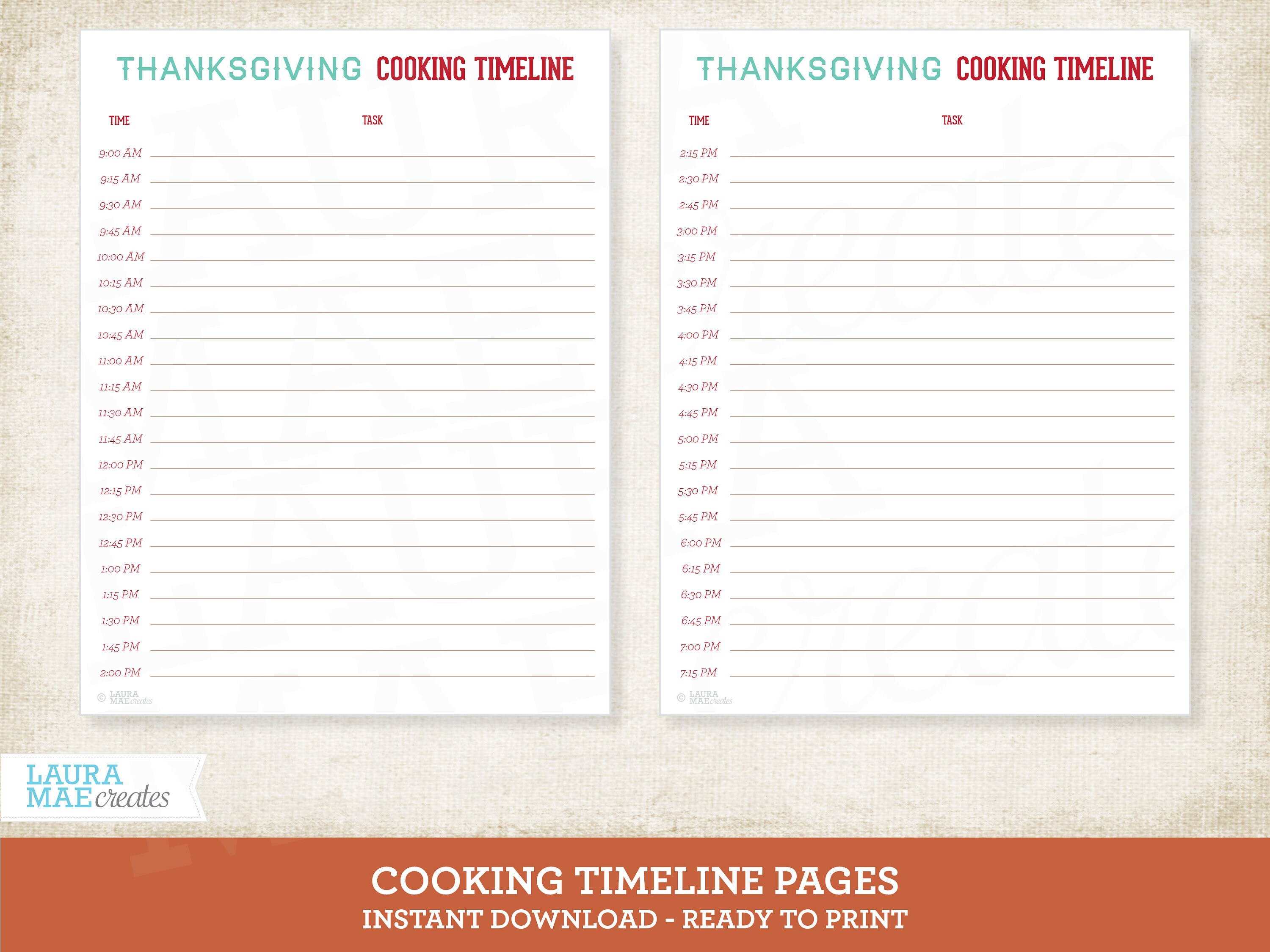 Thanksgiving Cooking Timeline & Recipe Card Meal Planning Printable ...