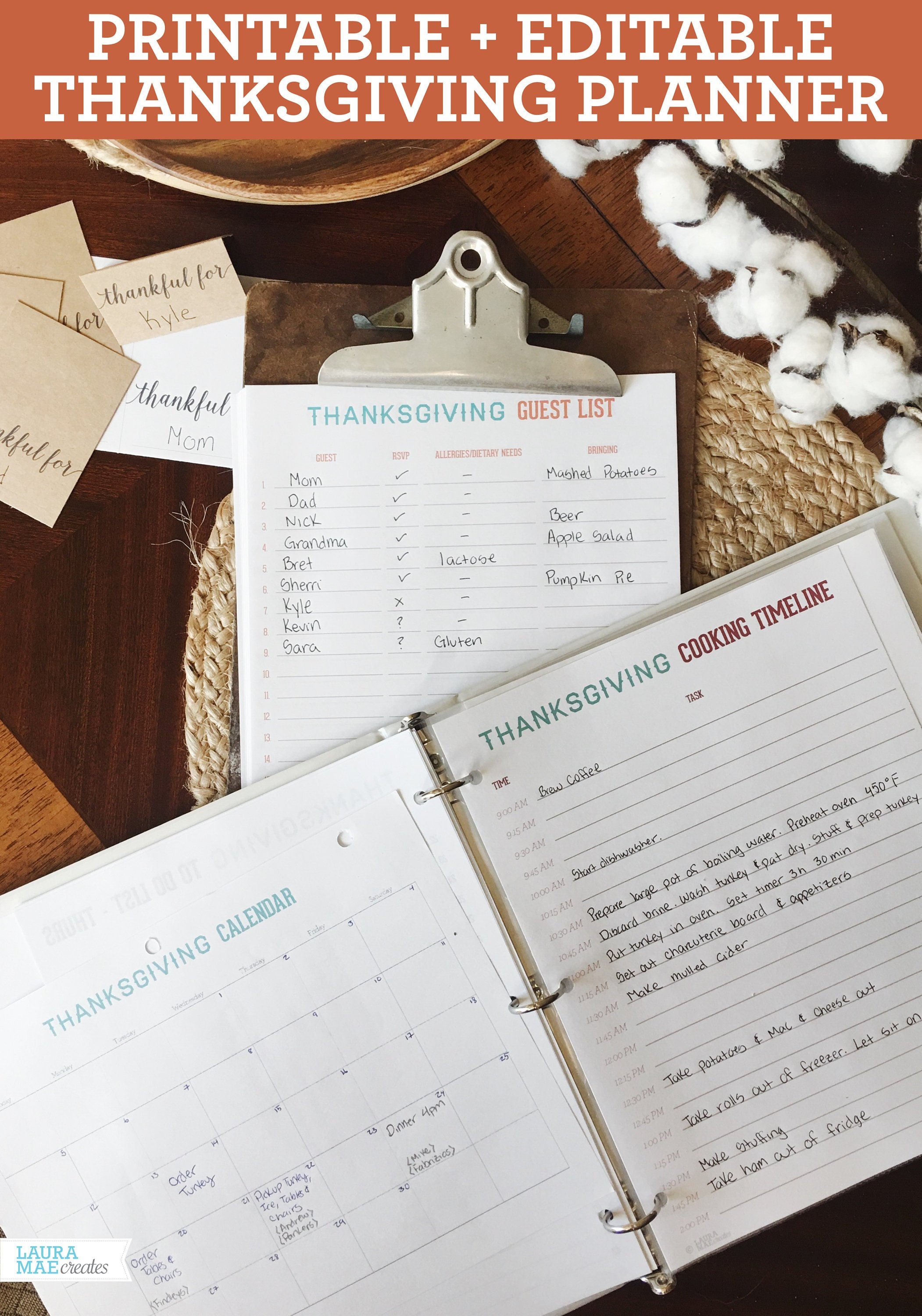 Printable Thanksgiving Planner 8.5x11 25 Pages, Holiday Planner ...