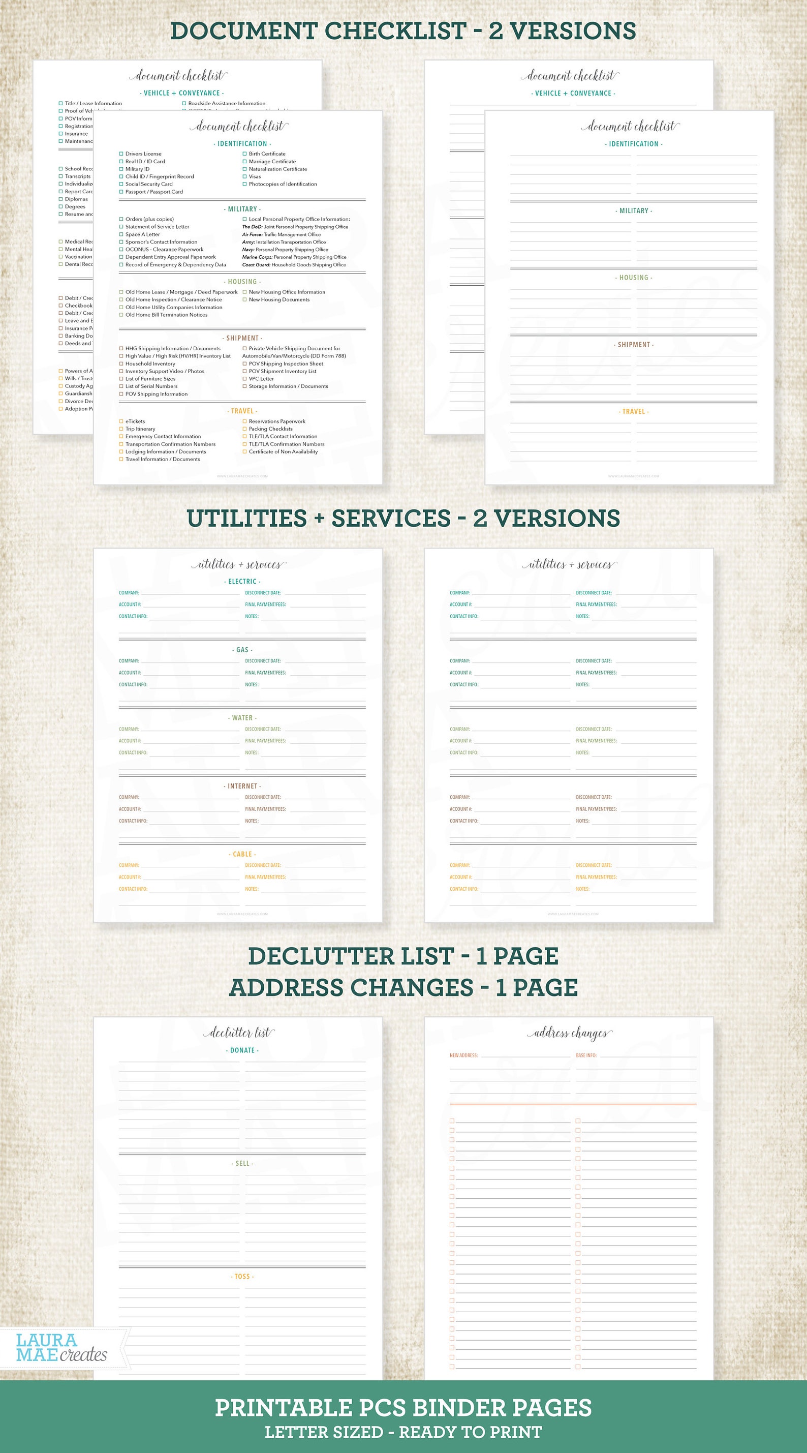 PCS Binder Printable Military Move Binder 8.5x11 60 Pages - Etsy UK