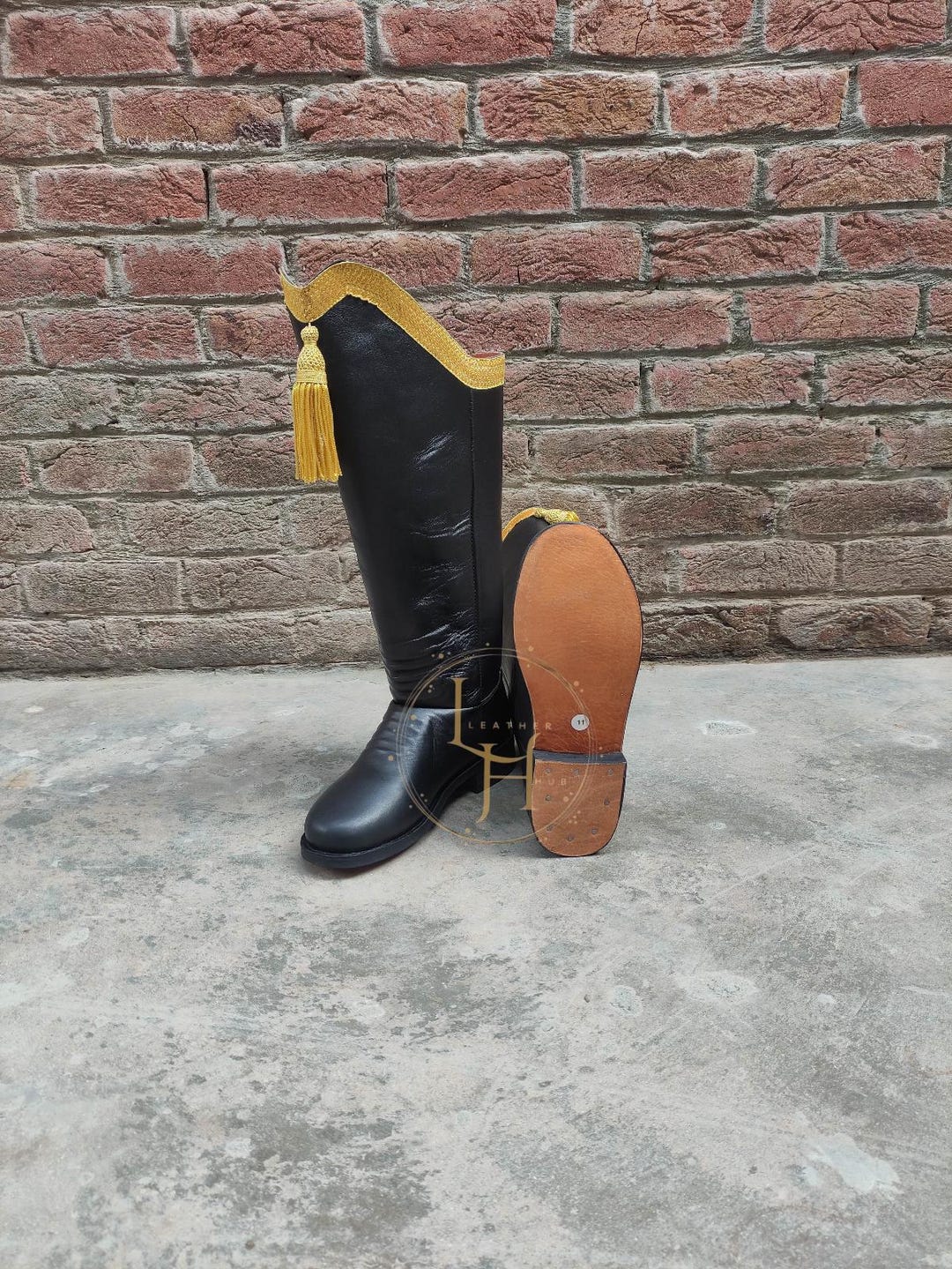 Handmade Hessian Military Long Boot With Leather Sole & Golden Tassel ...
