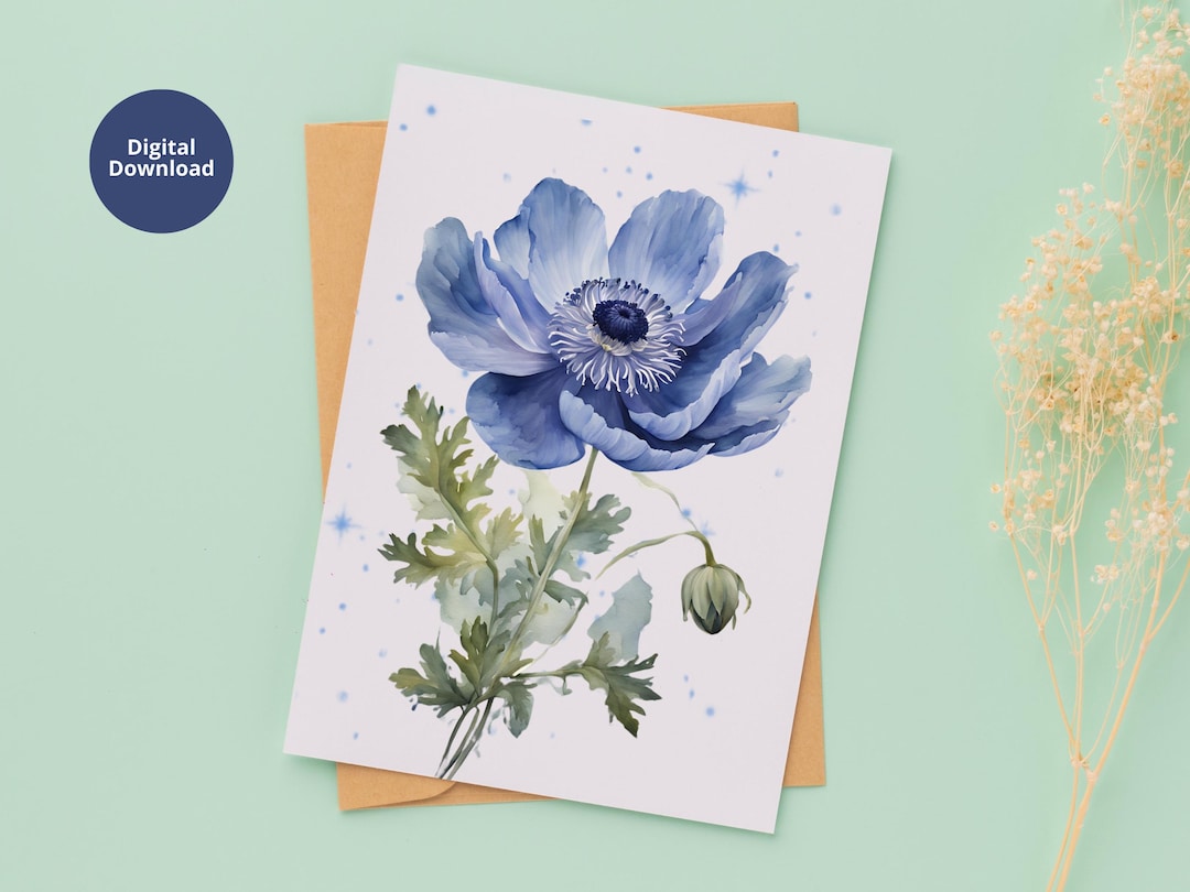 Printable Anemone Flower Greeting Card, Beautiful Flora Greeting Card ...