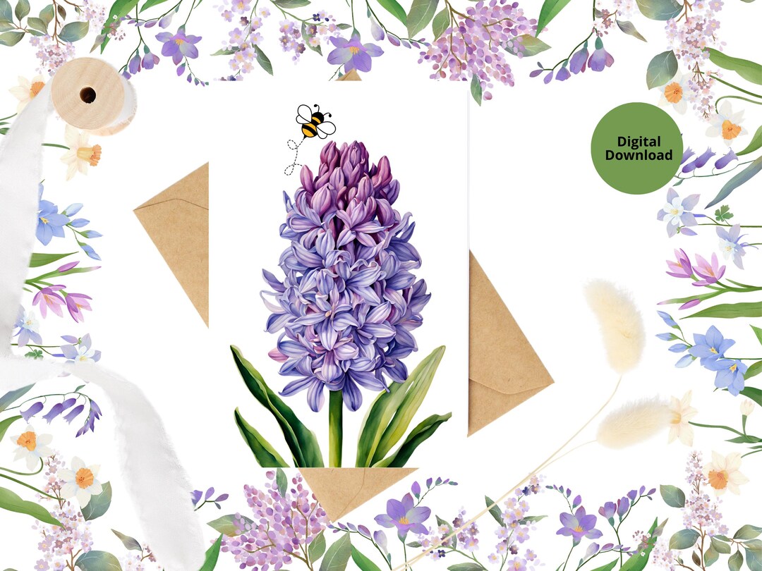 Printable Hyacinth Flower Greeting Card, Beautiful Flora Greeting Card ...