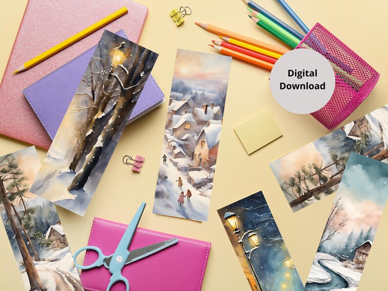 Set of 8 Printable Winter Bookmarks, Winter Vintage Bookmarks , Perfect ...