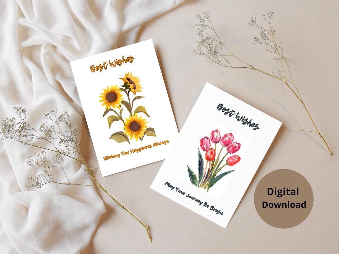 Watercolor Floral Wishes Cards: Printable Greeting Card Set (digital ...