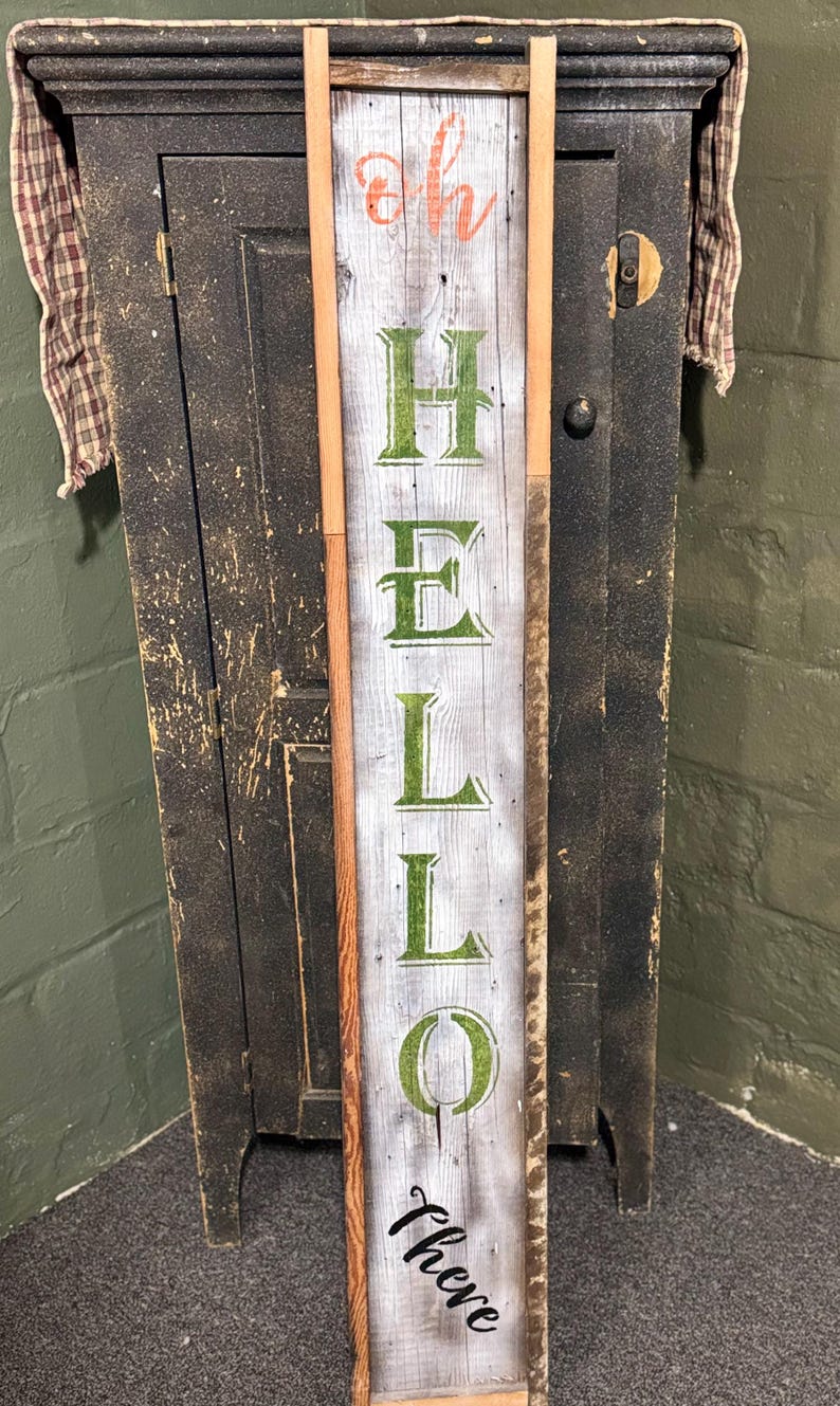Rustic Vertical Porch Sign – "oh Hello There" Hand-painted Wood Sign ...