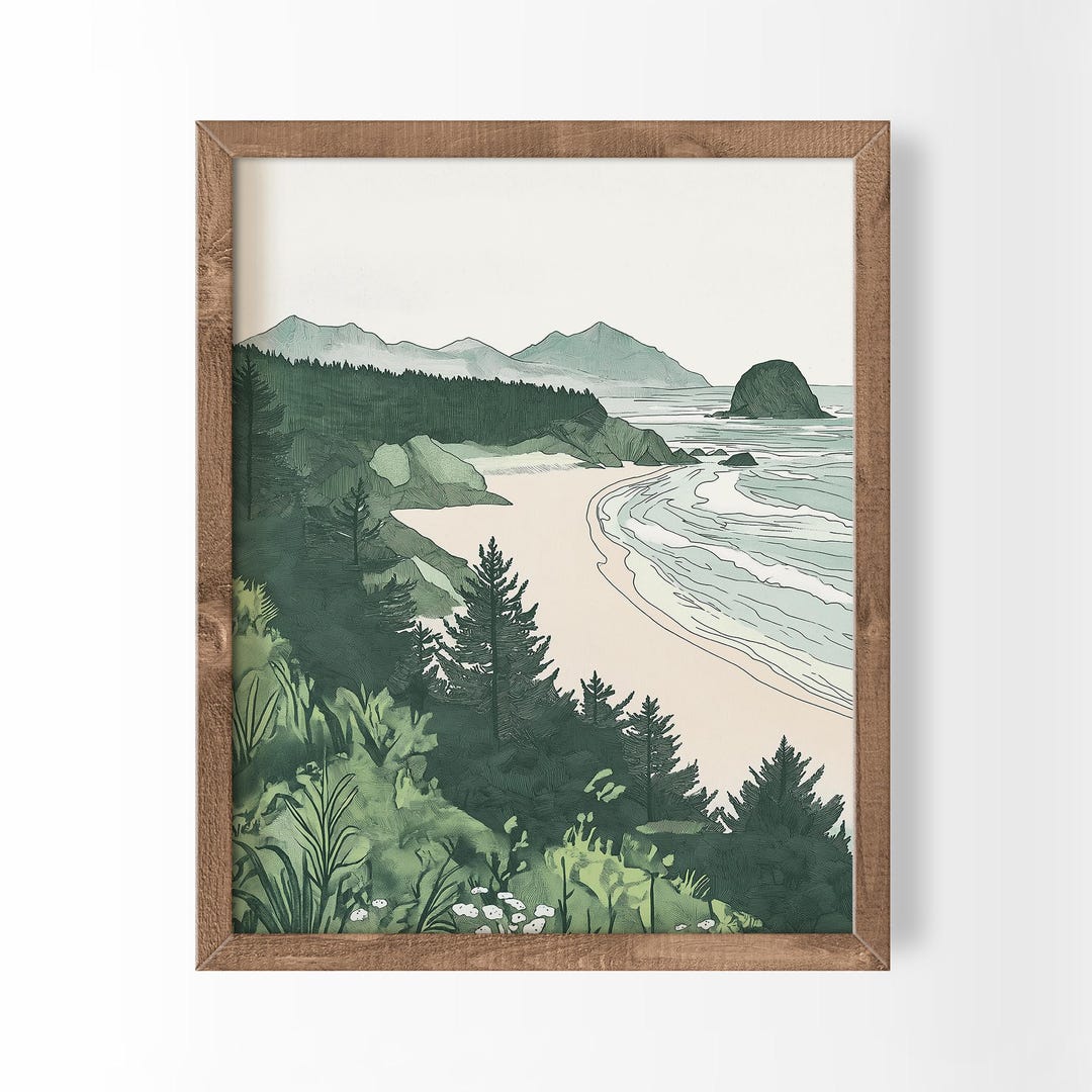 Pacific Northwest Coastline Art Print Coastal Farmhouse Beach House ...