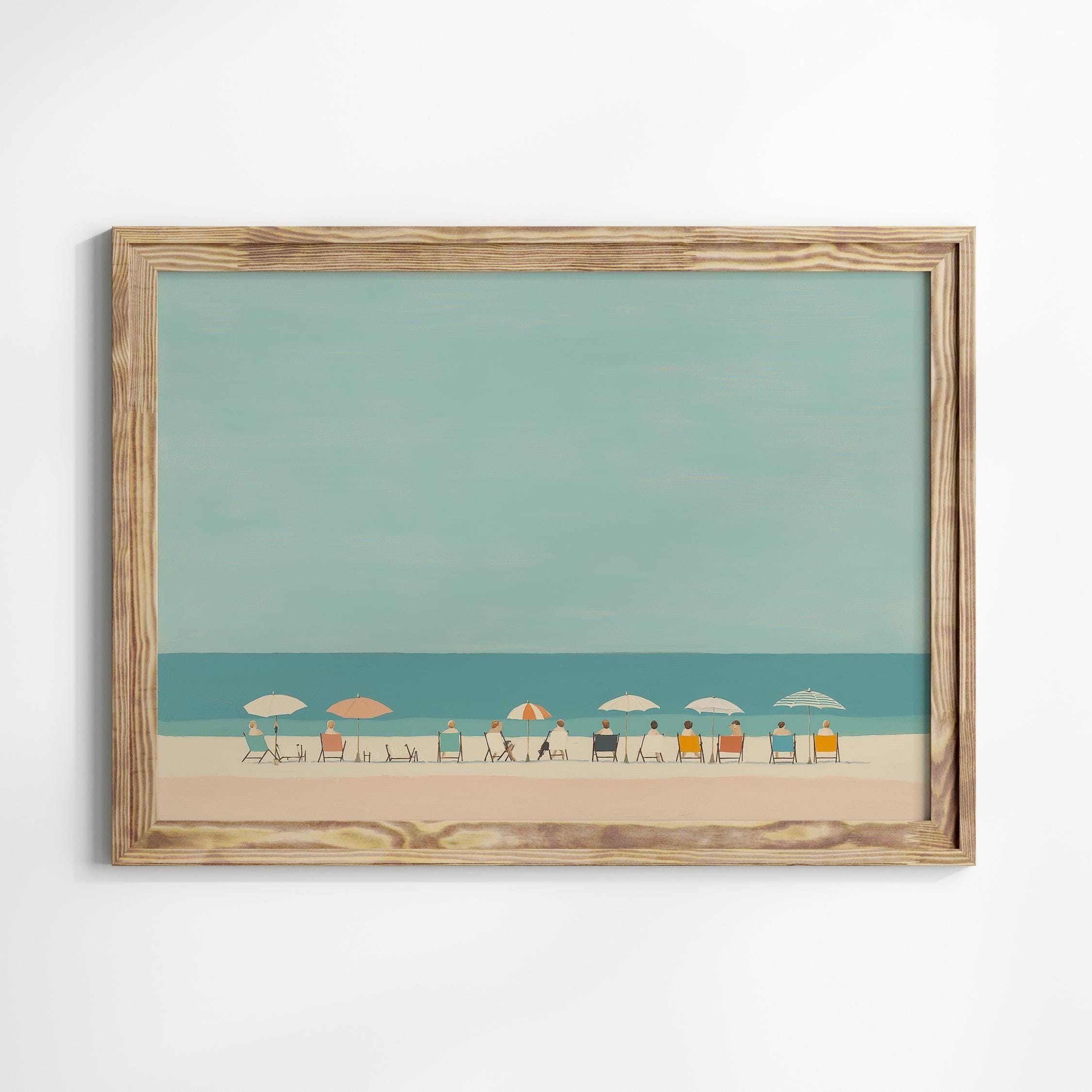 Vintage Beach Day Print: Tiny People Swimming, Coastal Wall Art ...
