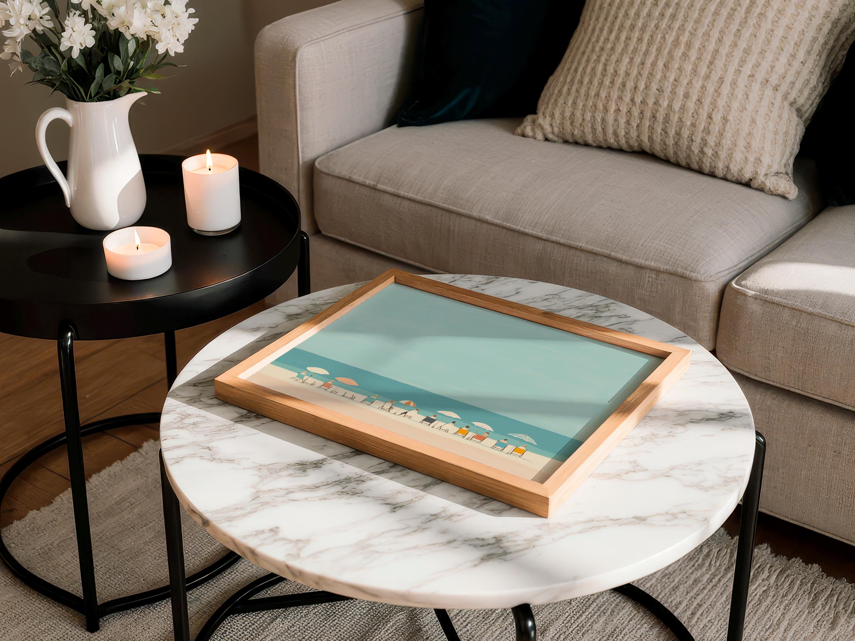 Vintage Beach Day Print: Tiny People Swimming, Coastal Wall Art ...