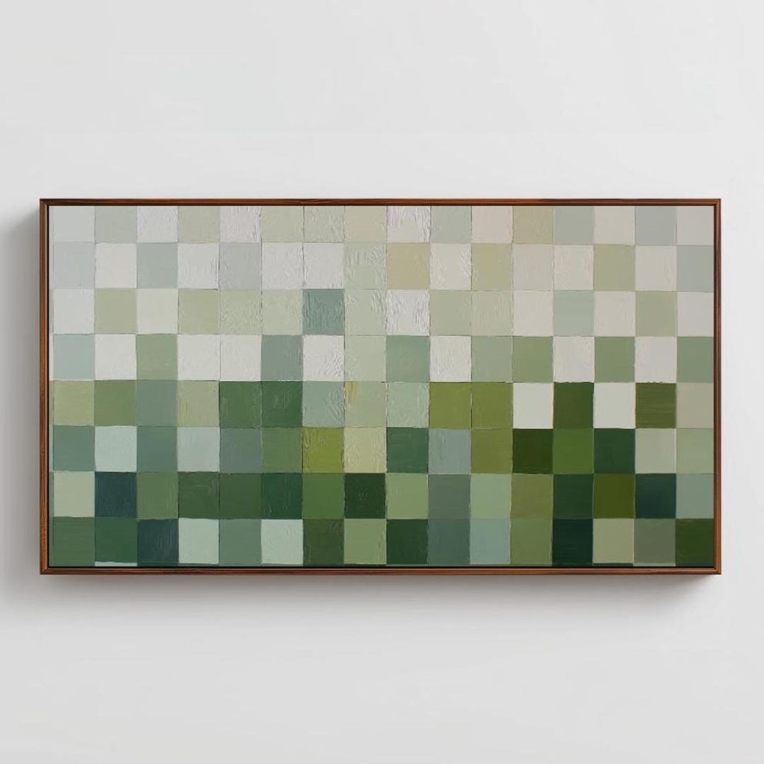 Moss to Sage Ombre Checkerboard Art – Modern Frame TV Display (digital ...