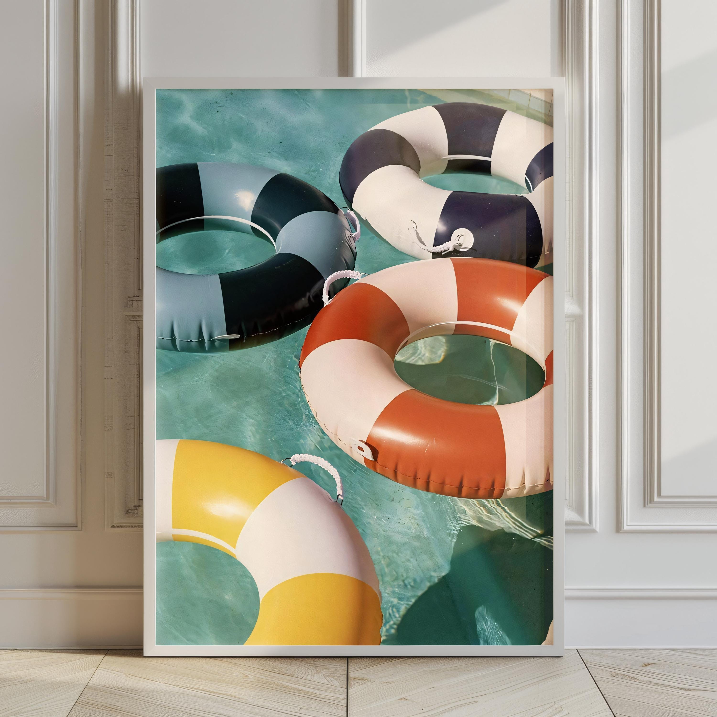 70s Aesthetic Swimming Pool Floats Poster, Retro Summer Wall Art, Pool ...