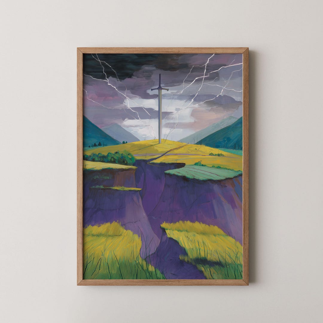 Excalibur Sword Painting, Medieval Decor, Enchanted King Arthur Poster ...