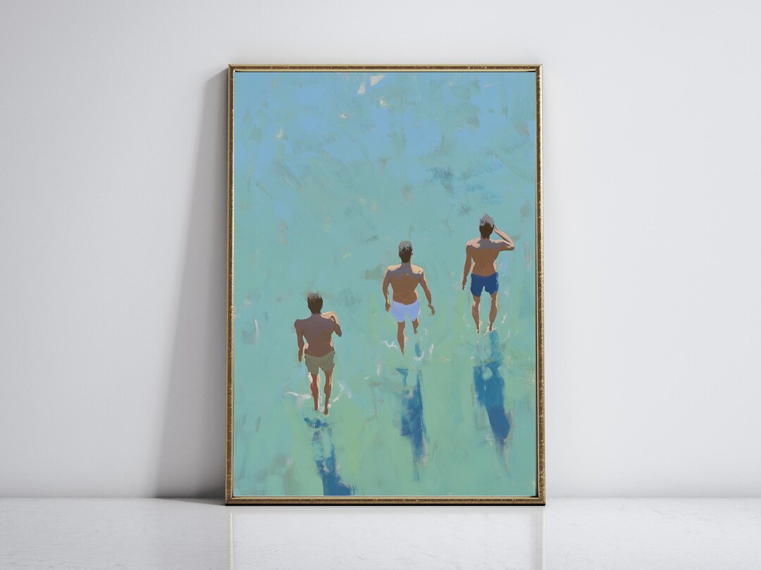 People Swimming in Pool Printable Wall Art, Minimalist Tiny Swimmers ...