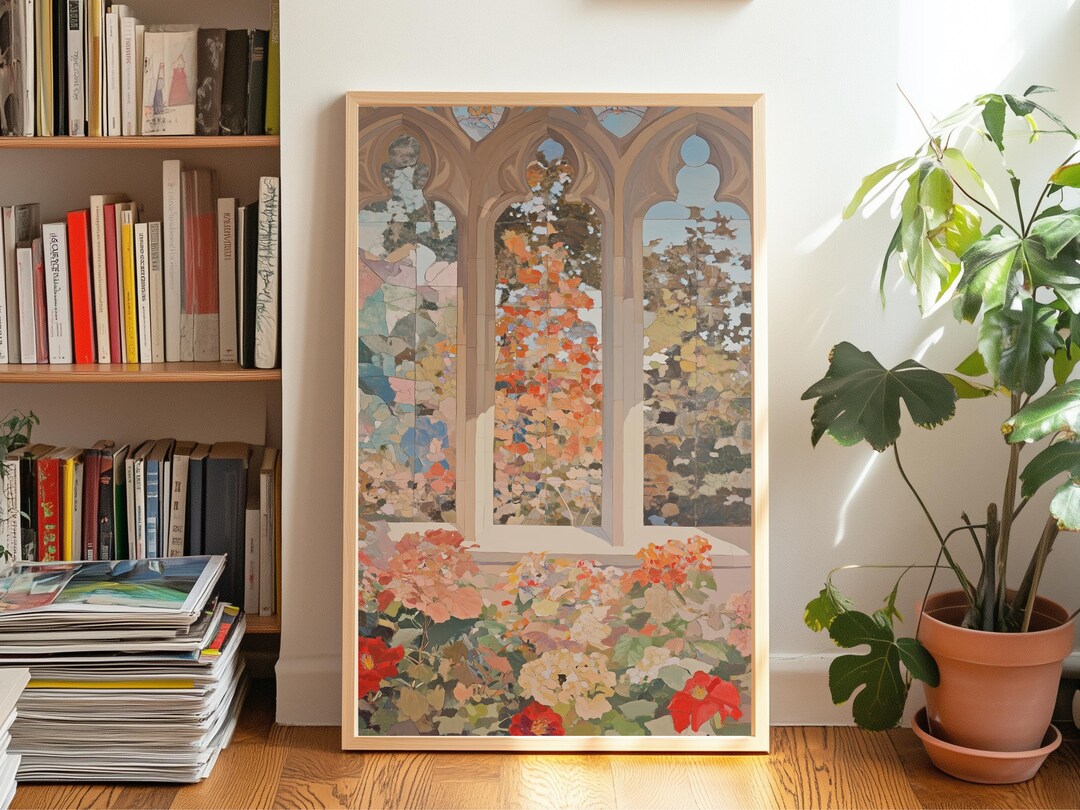 Stained Glass Window Art | Printable Whimsigoth Poster | Golden Sunrise ...