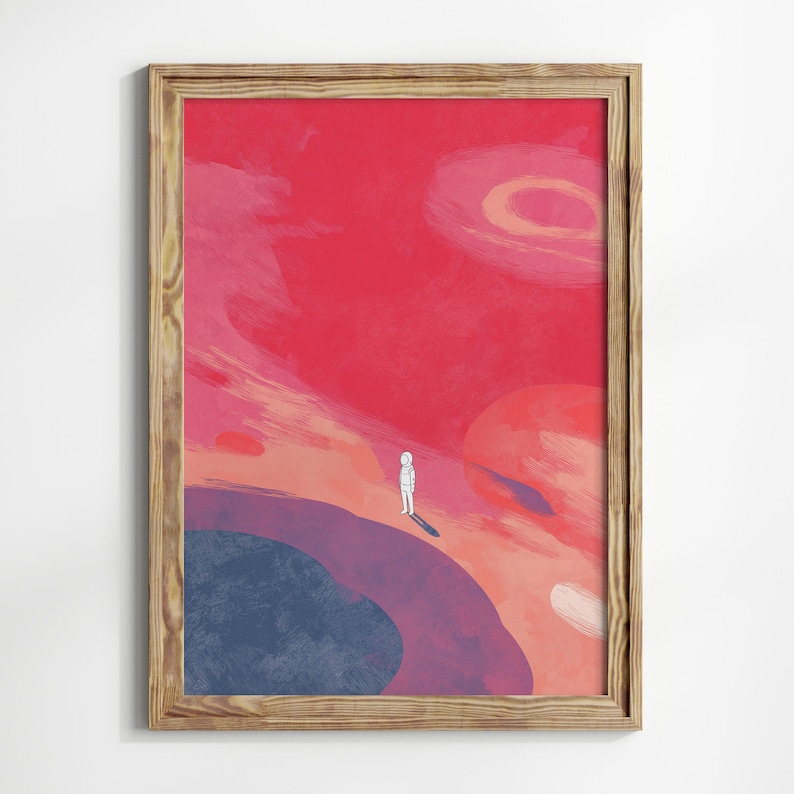 Space Explorer Venus Painting Tiny People Print Retro Futurism Decor - Etsy