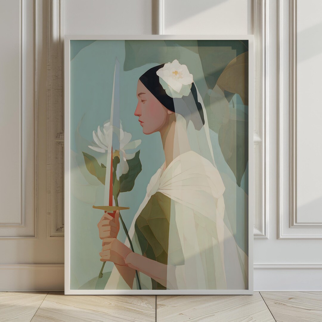 Floral Sword Woman Wall Art Printable – Romantic Dark Decor Digital ...