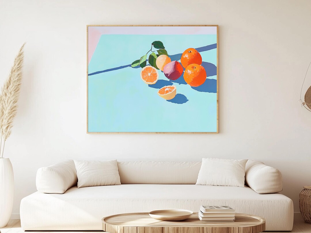 Citrus Still Life Art | Vibrant Blue Fruit Printable | Mediterranean ...