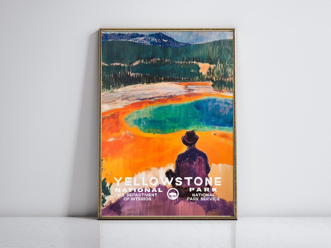 Retro Yellowstone Art National Park Poster Mid Century Park Ranger ...