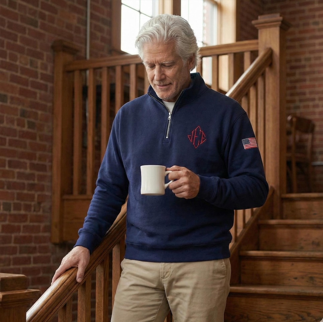 Custom Embroidered J.E.E. Epstein Quarter Zip Sweater, America Flag ...