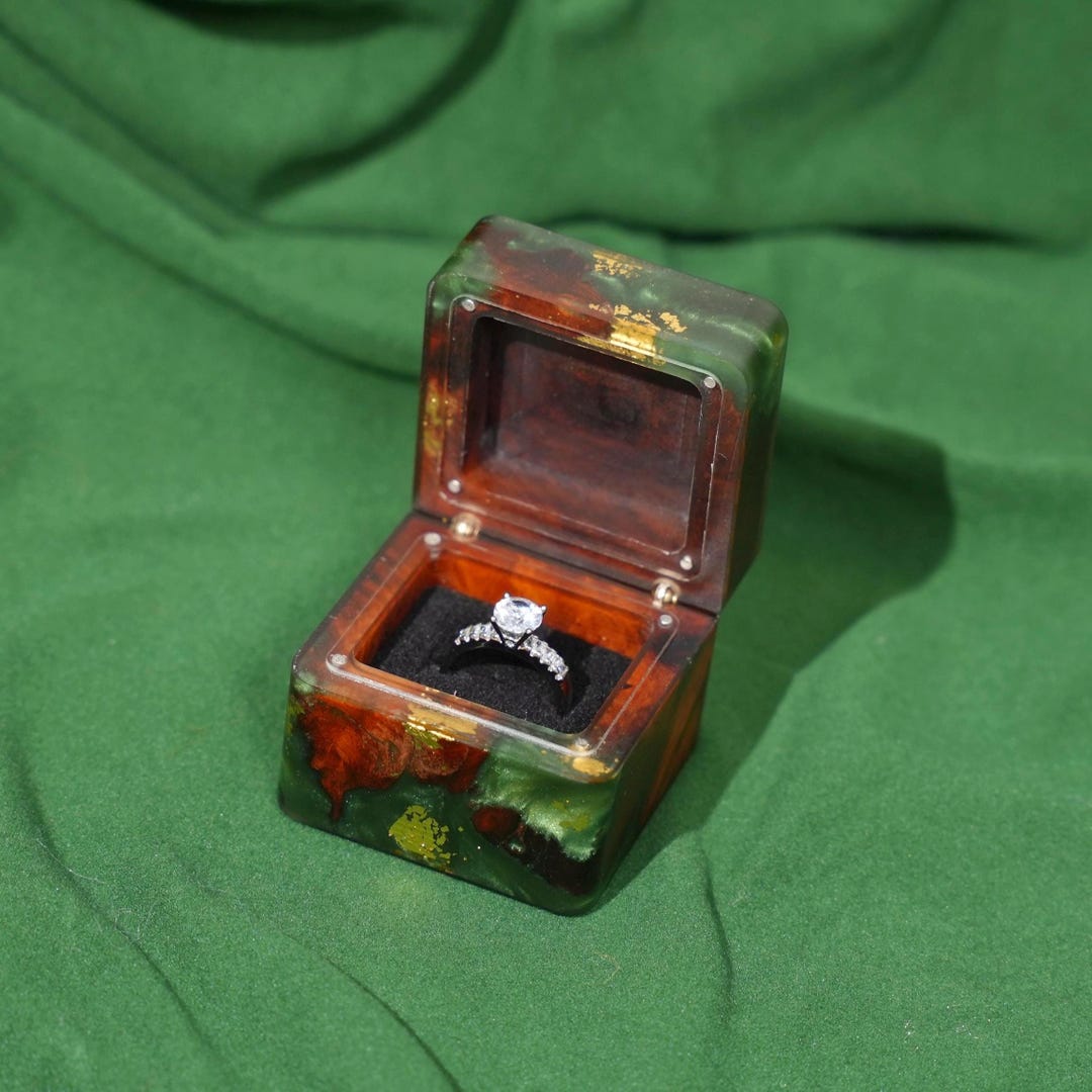Amboyna Burl Wood Engagement Ring Box, Resin Ring Box Mix Gold - Etsy