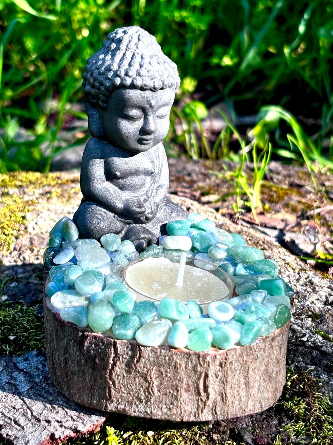 Shungite Buddha With Green Aventurine Gemstones: Wood & Crystal ...
