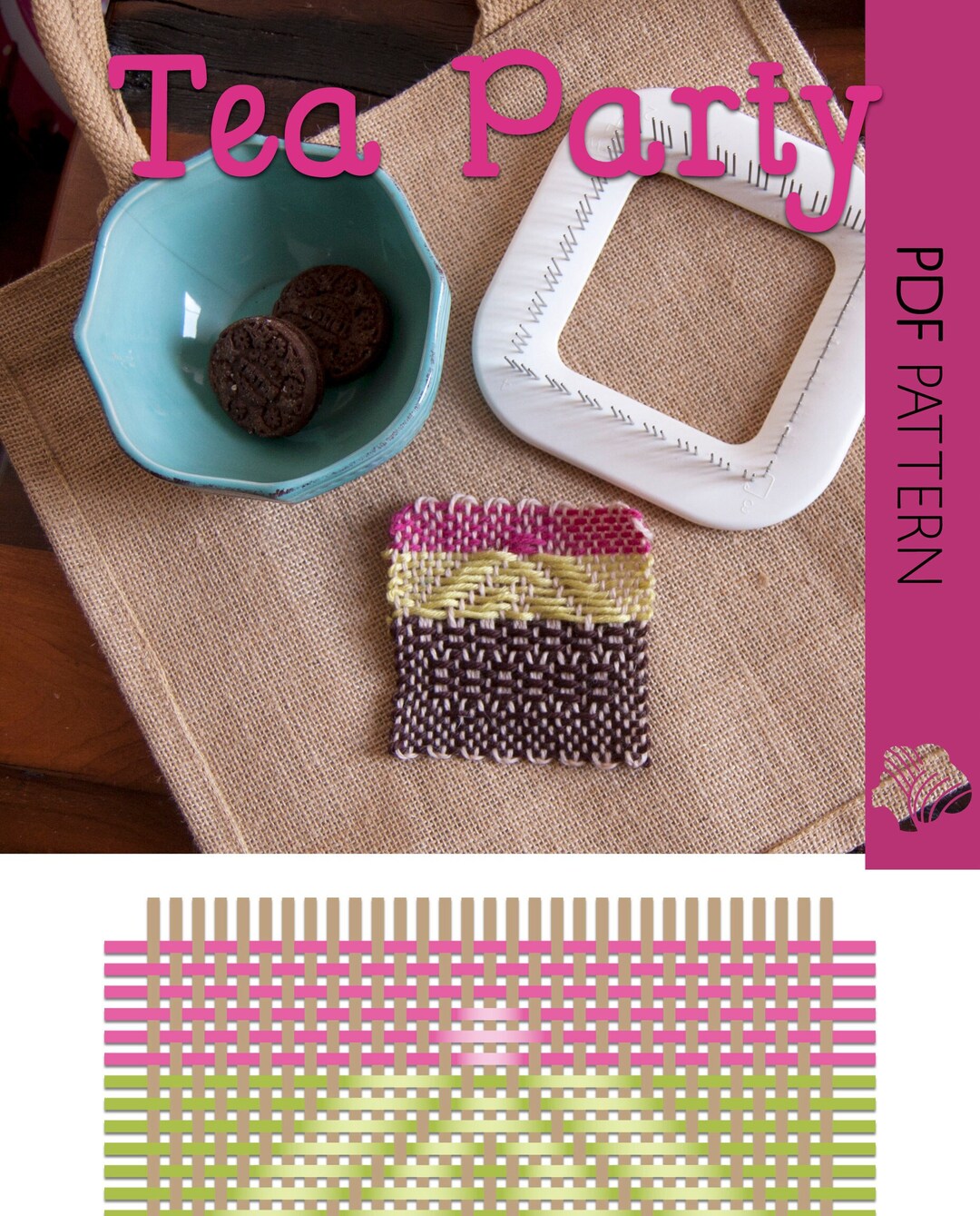 Tea Party 4x4" 2 Pin Loom Pattern Set | Zoom Loom | Weave It | Weaving ...