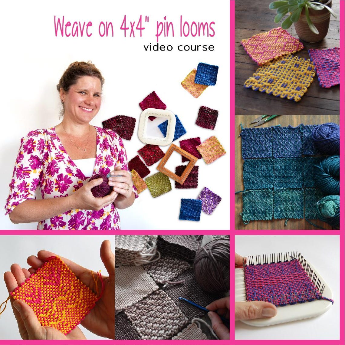 Weaving on 4x4" Pin Looms | Video Course | 4 Lessons | Zoom Loom | Pin ...
