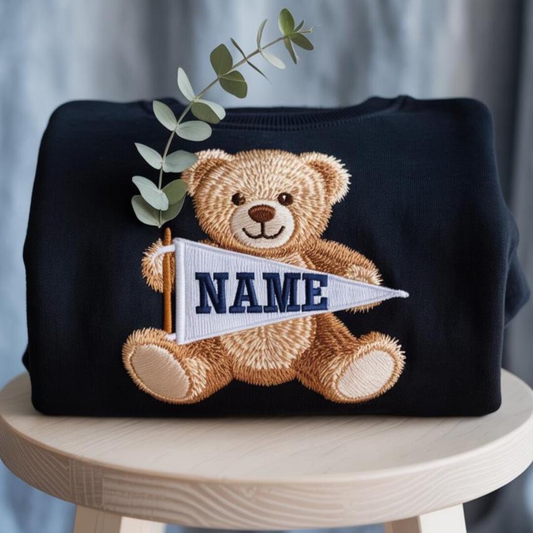 EMBROIDERED Teddy Bear Pennant Sweatshirt, Custom College Embroidery ...