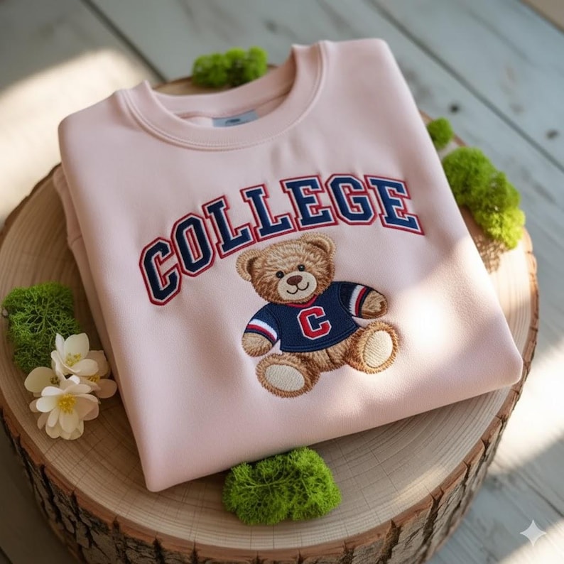 EMBROIDERED Custom Teddy College Sweatshirt, University Spirit Shirt ...