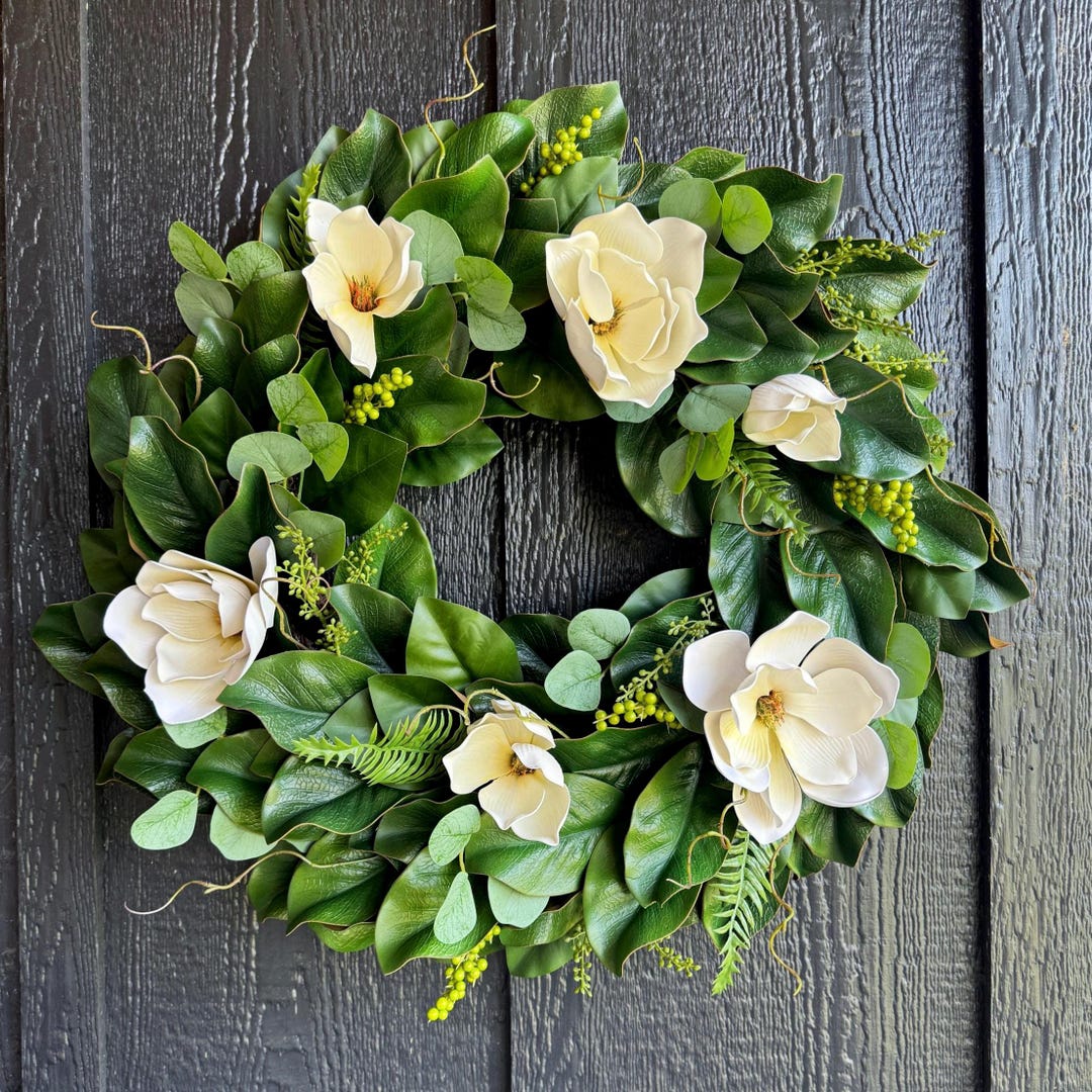 Magnolia Leaf Wreath for Front Door, All Season Minimalist, Rustic ...