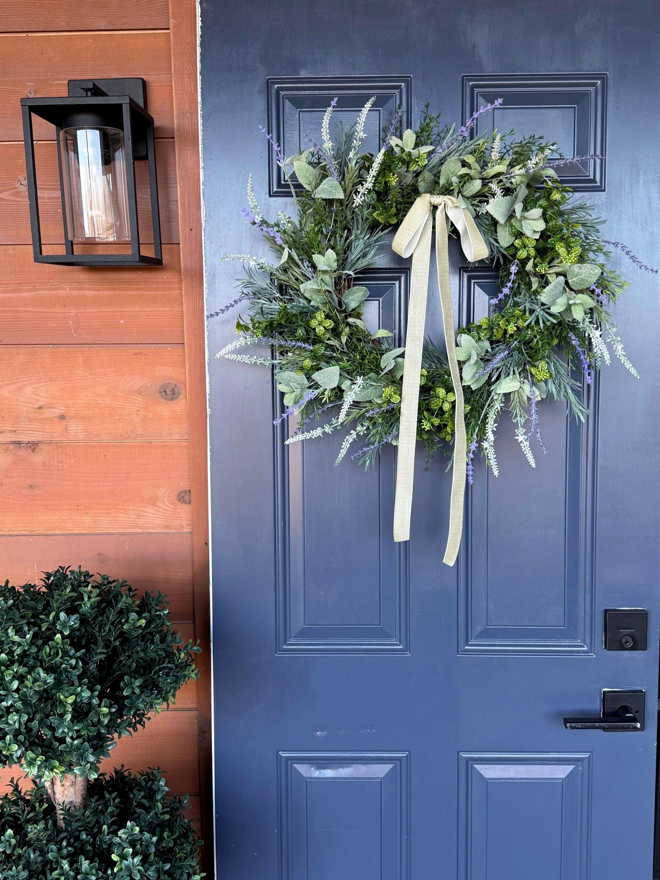 Year Round Herb Greenery Wreath, Rustic Farmhouse and Modern Door Decor ...