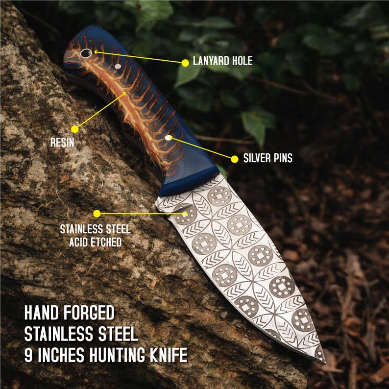 Handforged 9 Damascus Hunting Knife Kitchen Knives Outdoor Father ...