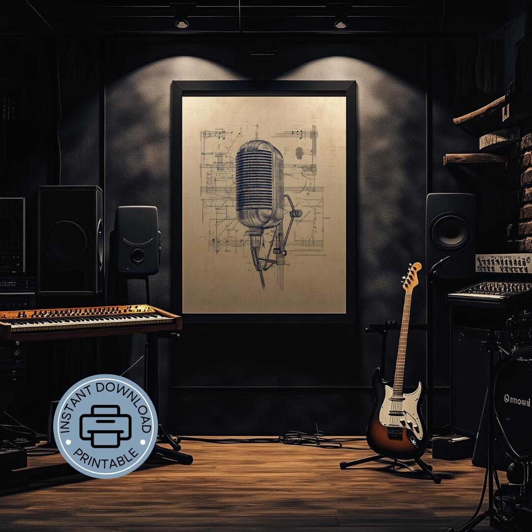 Vintage Microphone Blueprint Musical Instrument Drawing Unique ...
