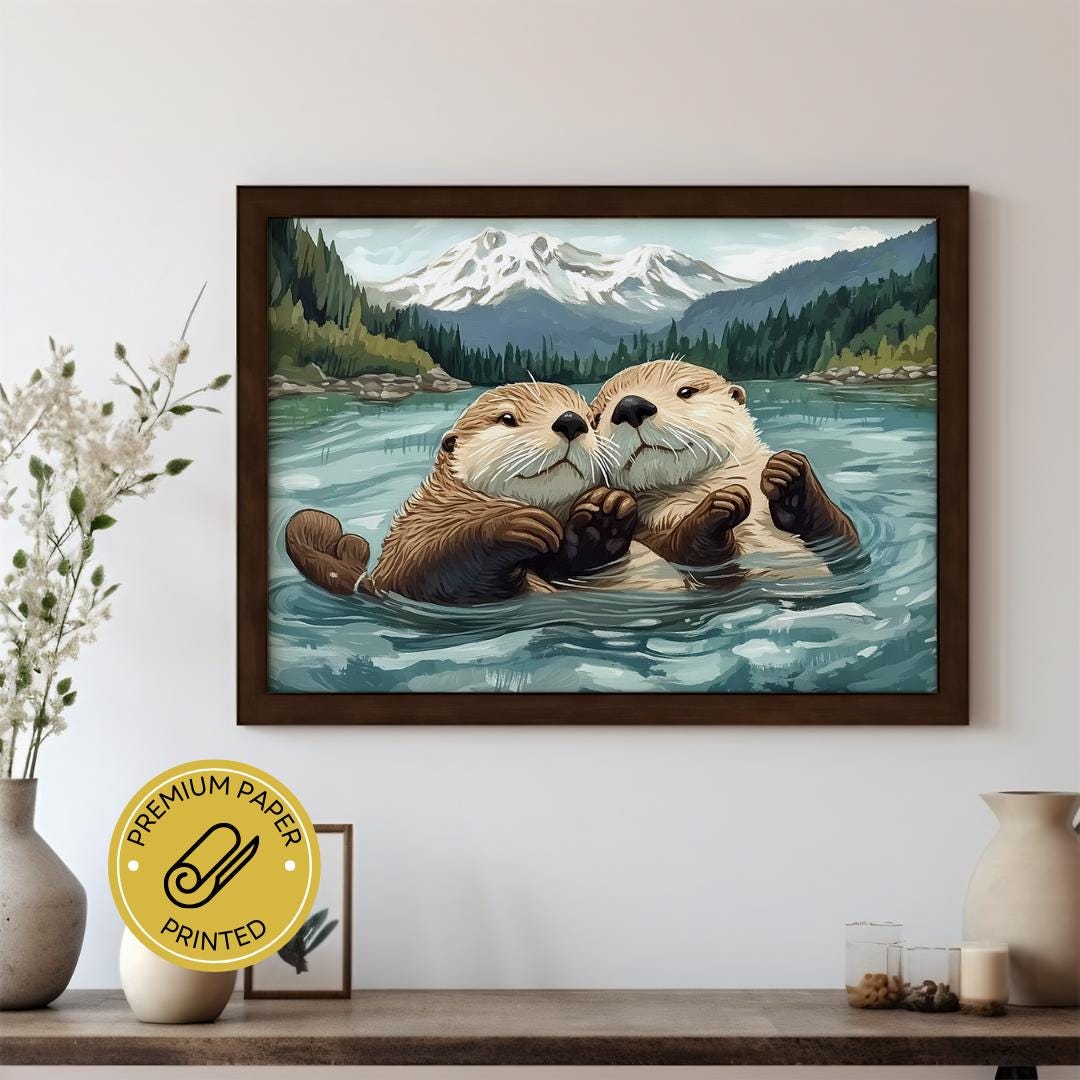 Floating Together: Otter Pair in Nature - Printed Wall Art - Etsy
