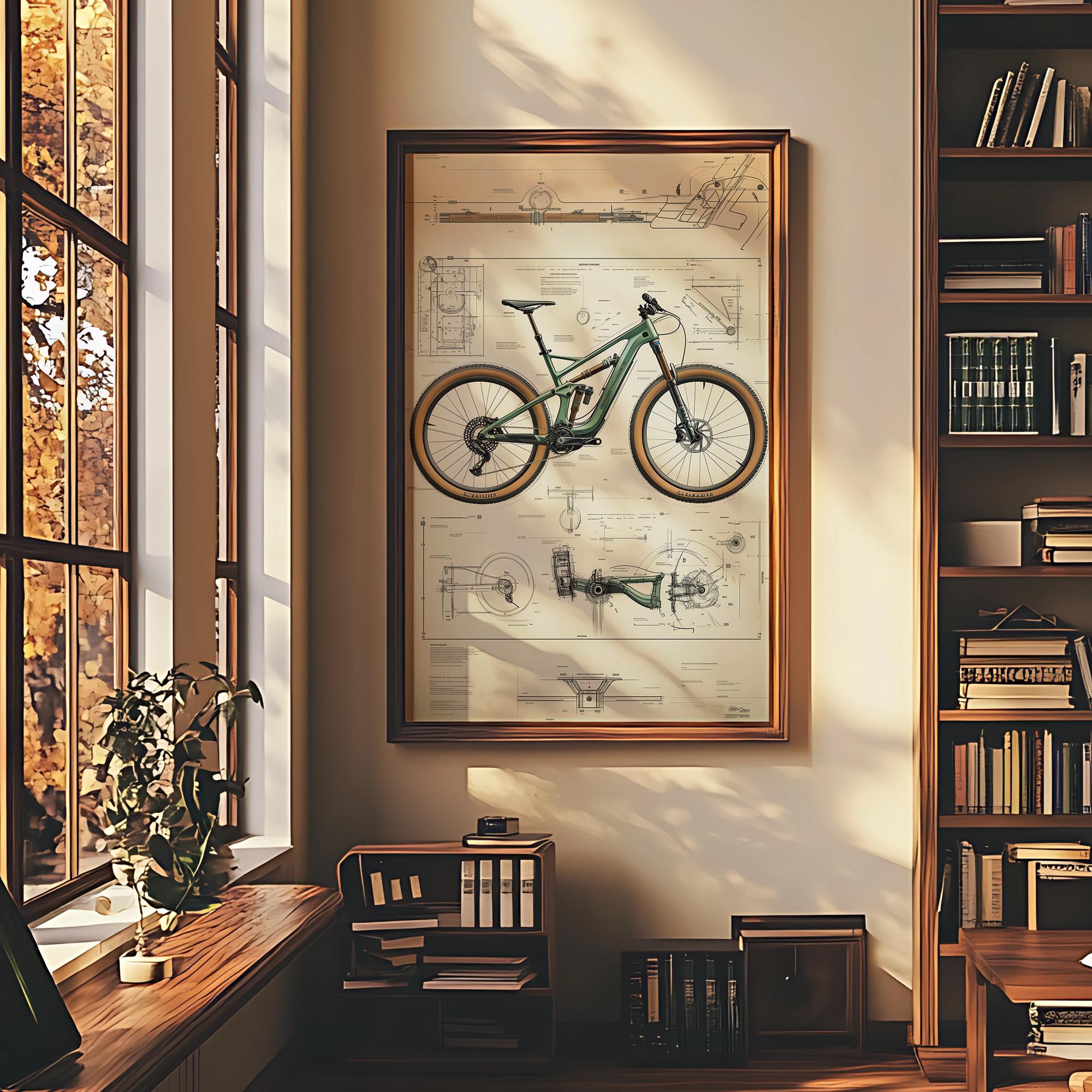 MTR Bicycle Blueprint Art V2 - Mountain Bike Technical Drawing ...