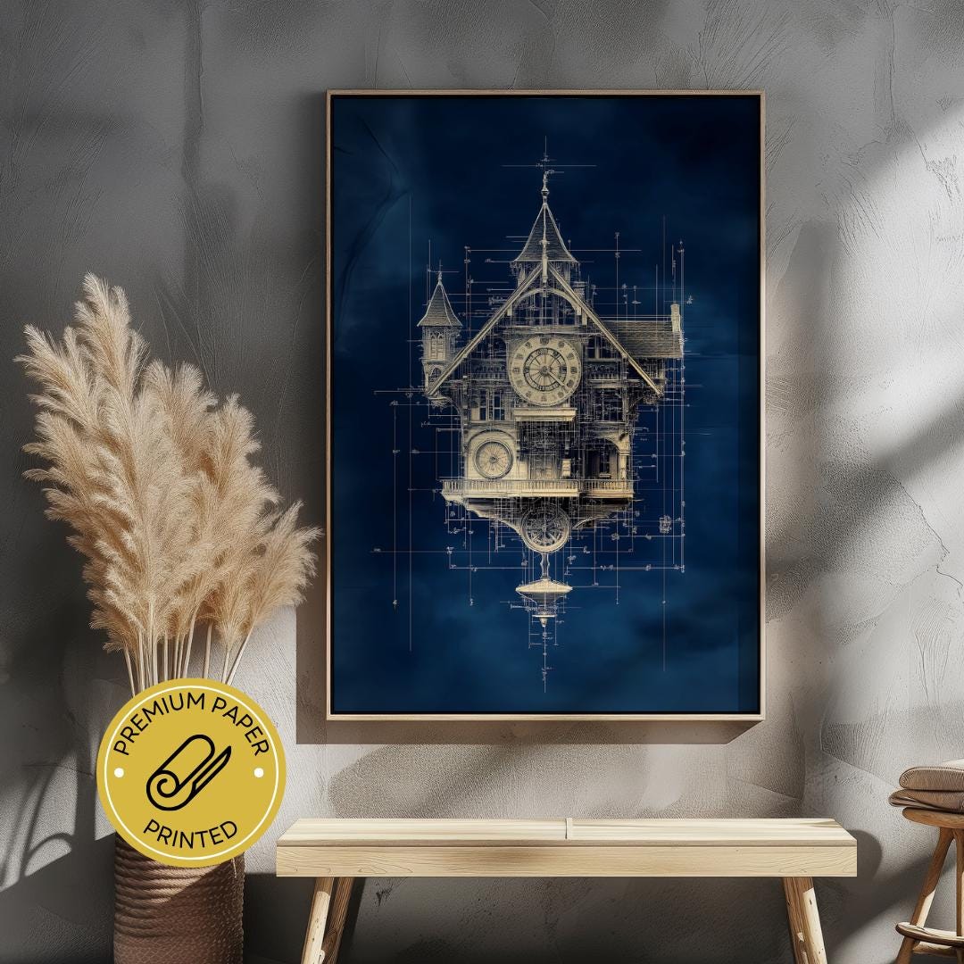 Steampunk Cuckoo Clock Blueprint - Vintage Mechanical Clock ...