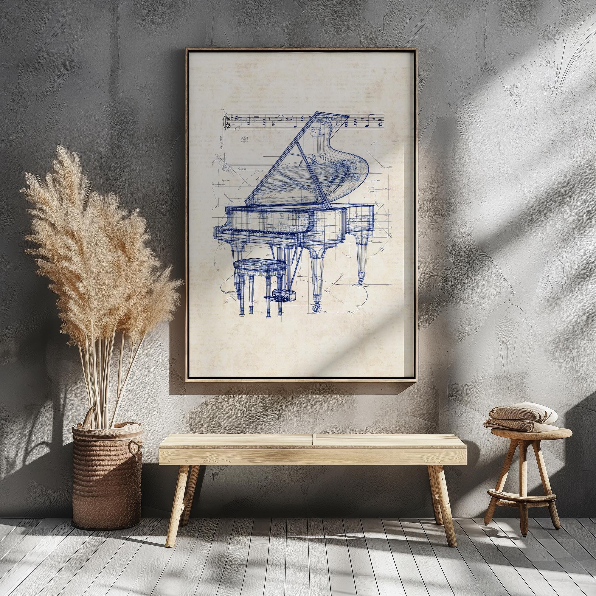 Grand Piano Blueprint - Printable Digital Drawing of a Musical ...