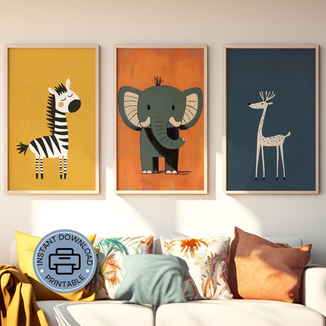 Animal Nursery Wall Art - Safari Animals Wall Decor - Printable Animal ...